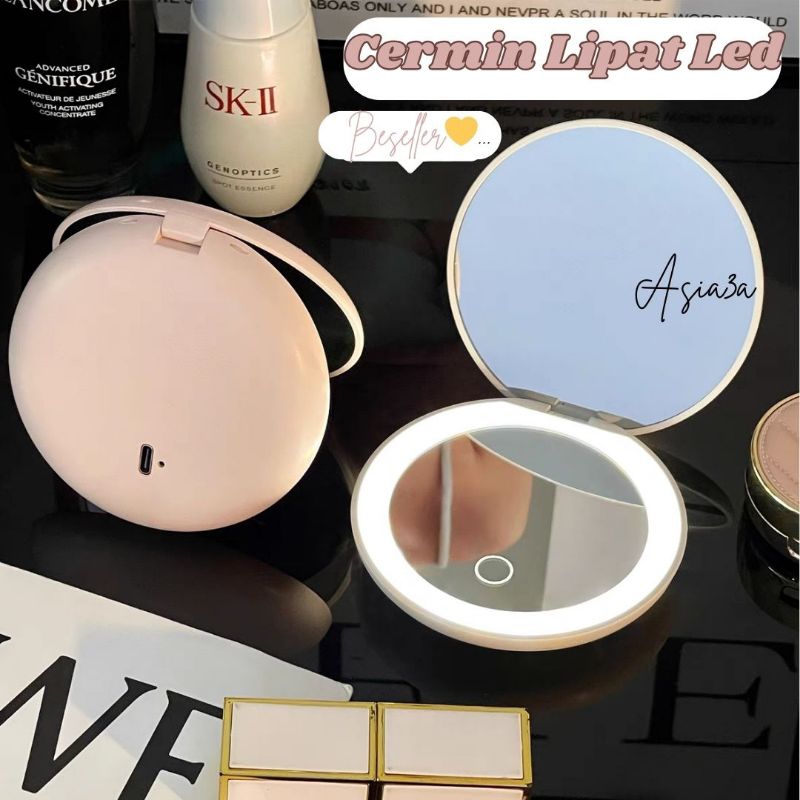Jual Kaca led lipat bulat mini,cermin saku lipat, cermin led mirror ...