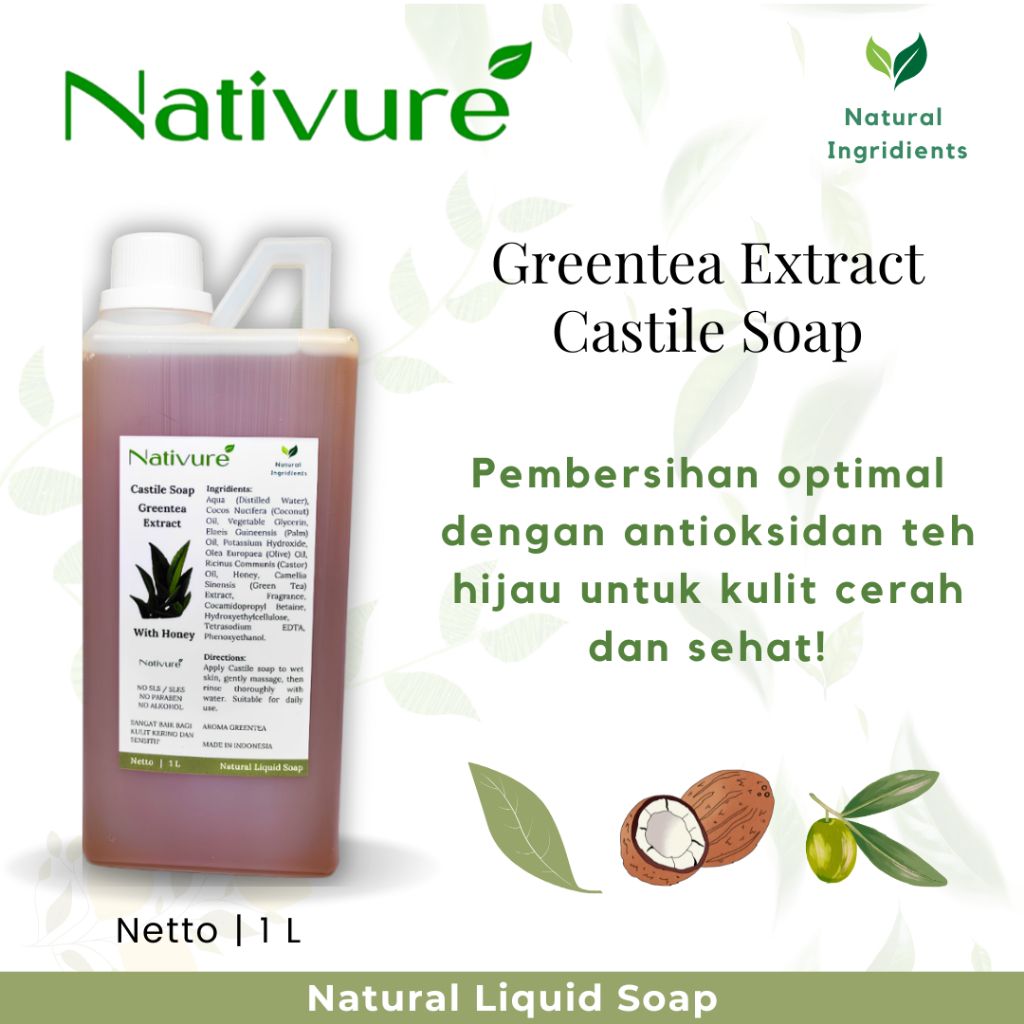 Jual Nativure - Sabun Cair Castile Soap Natural Greentea 1L | Base ...