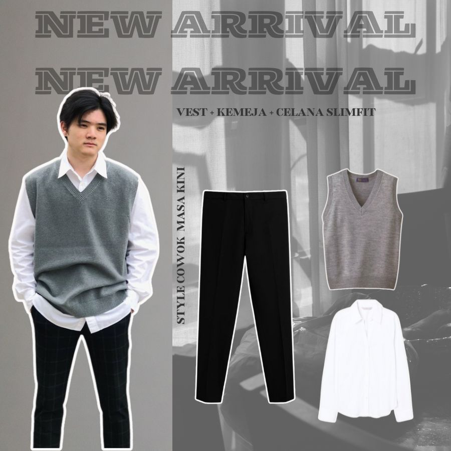 Jual OOTD Cowok Kekinian Style Man (Vest Rajut EVO + Kemeja + Slimfit ...