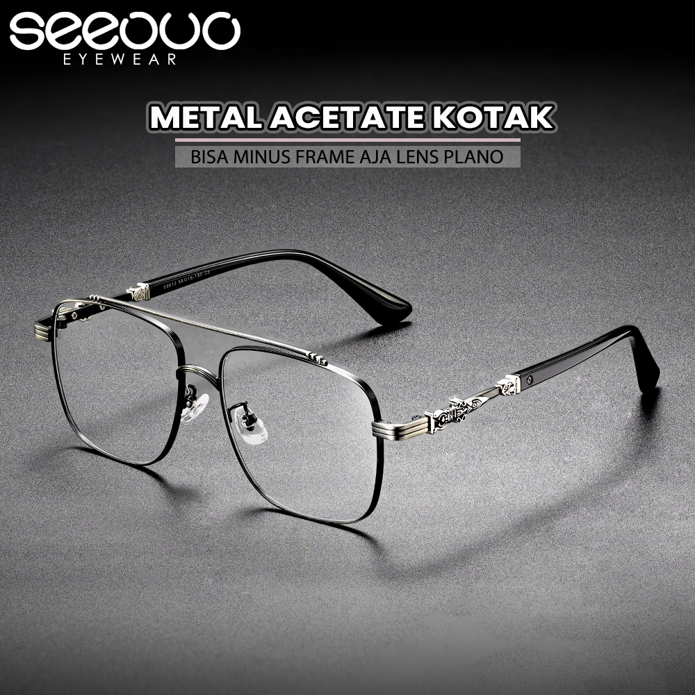 Jual Seeouo Frame Kacamata Model Kotak Aviator Style Pria dan Wanita Lensa Plano Frame Metal ...