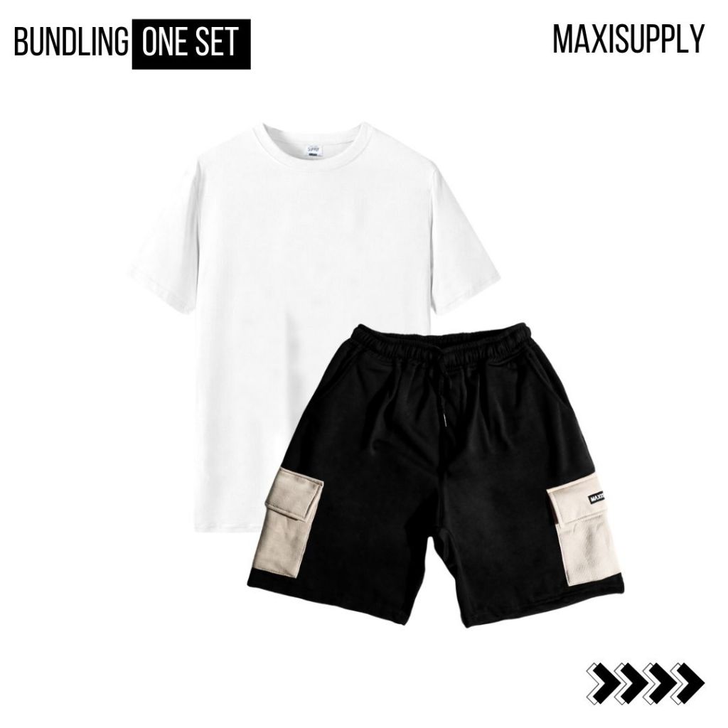 Jual Maxisupply One Set Tshirt Basic Hitam + Cargo Saku Hitam Setelan ...