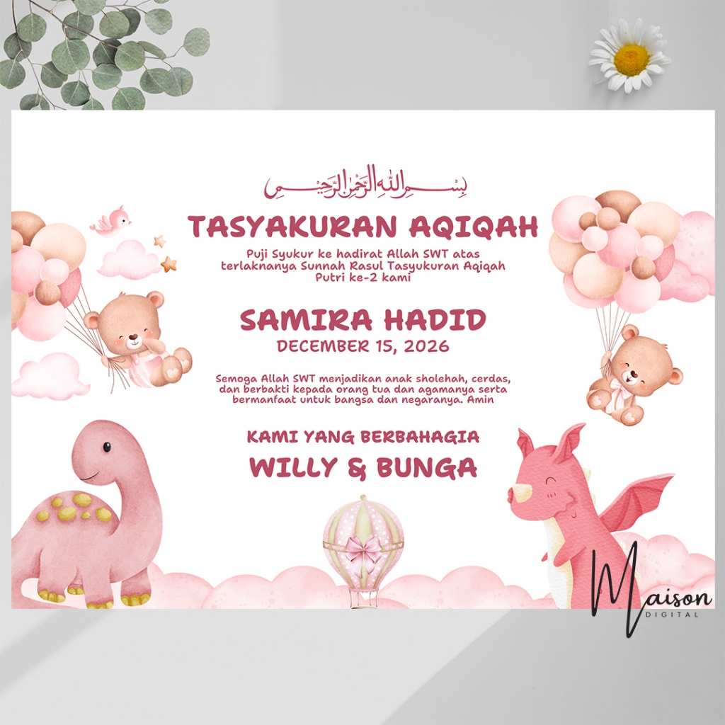 Jual 125 Pcs Undangan Aqiqah + Plastik OPP - Tasyakuran Aqiqah ...