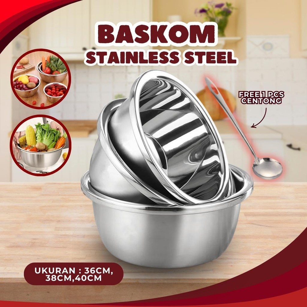 Jual BMW Kitchenware - 3 PCS Baskom SUS 304 Ukuran 36, 38, 40 CM Bahan ...