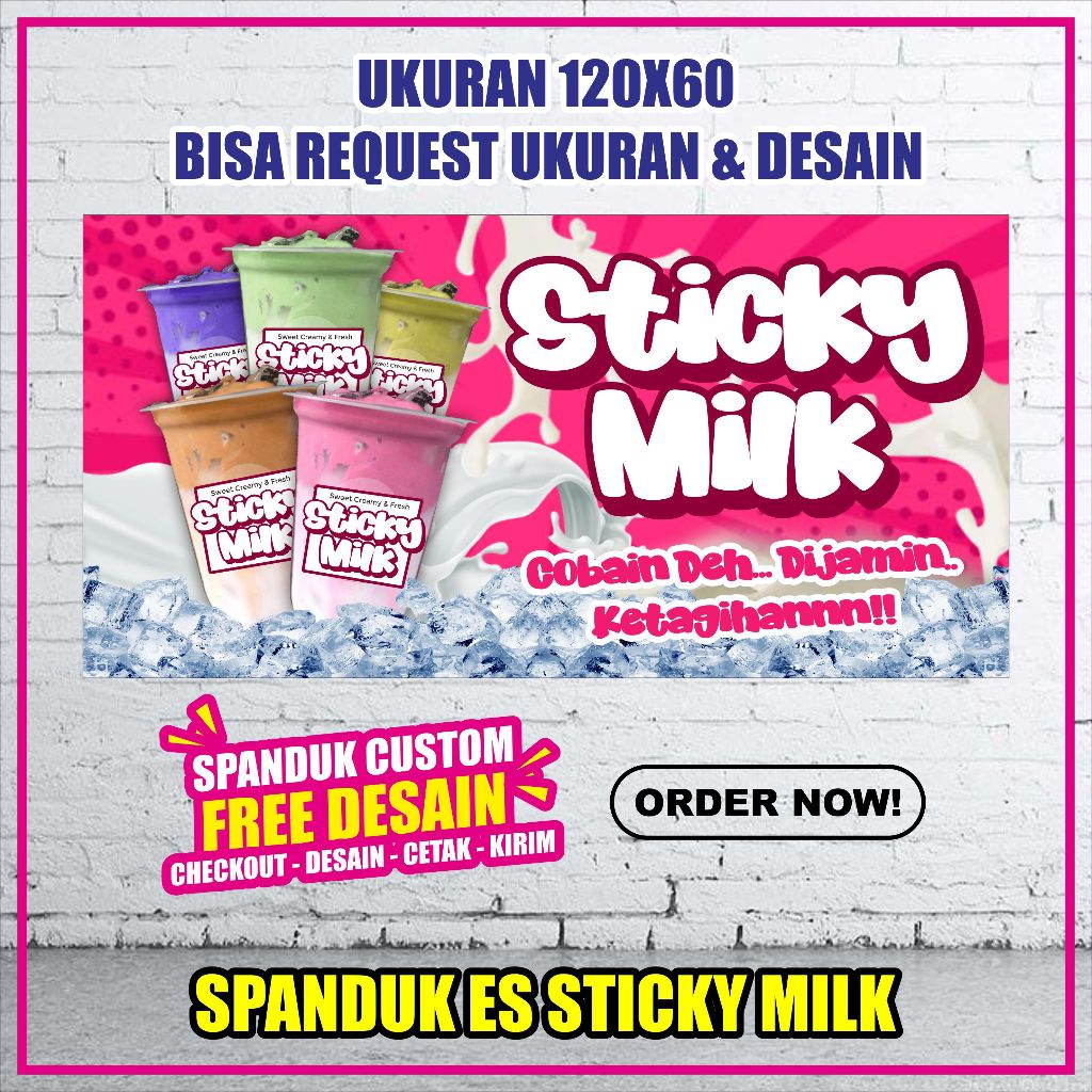 Jual Spanduk/Banner/Backdrop Minuman Es Sticky Milk Viral Ukuran 120X60 Bisa Req, Nama , Tulisan ...