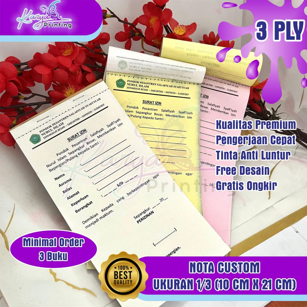 Jual 3 PLY CETAK NOTA CUSTOM, 25 SET - 75 SET - FREE DESAIN UKURAN 1/3 ...