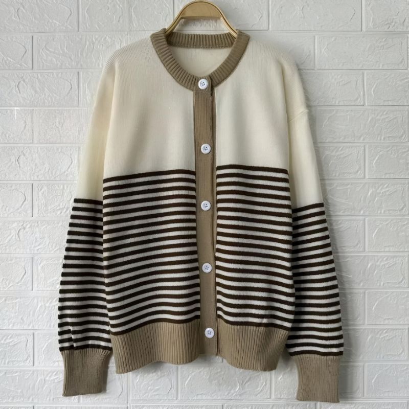 Jual NOVA ASILLA Stripe Cardigan Garis Salur Kancing Premium Atasan ...