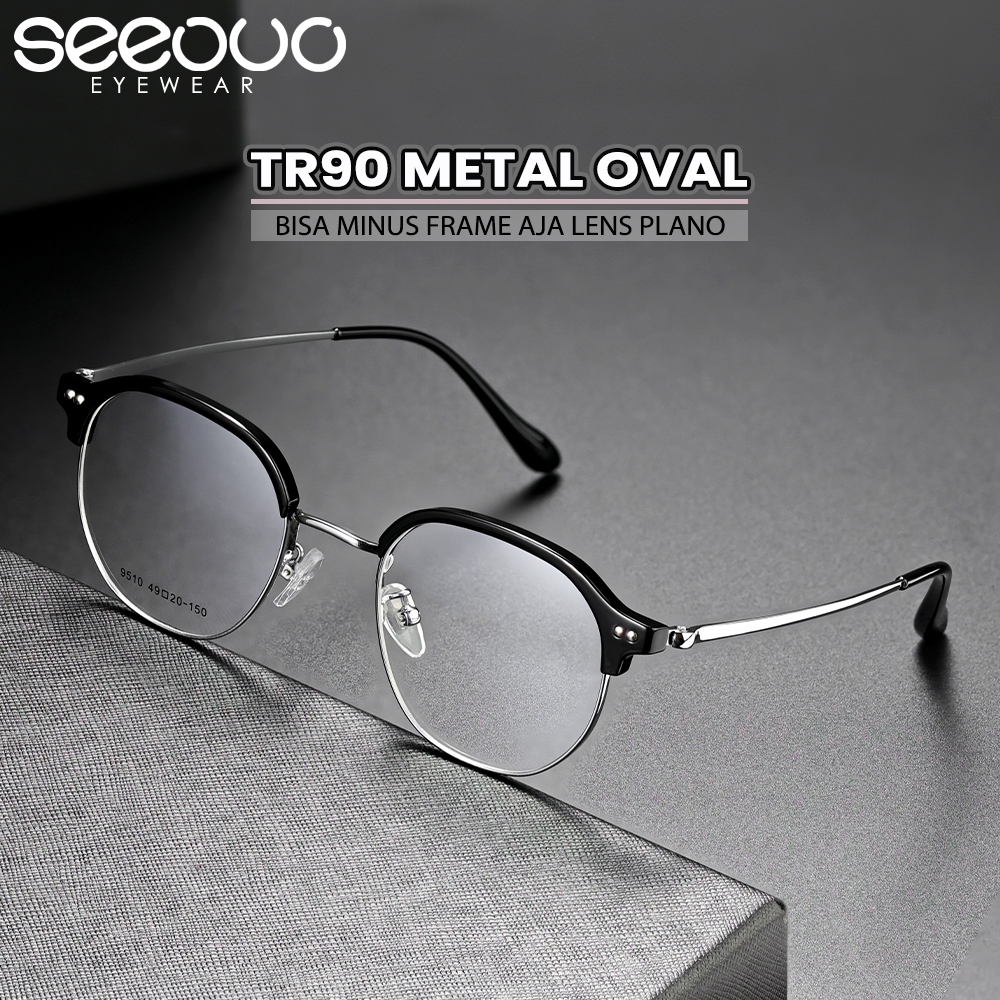 Jual Seeouo Frame Kacamata Fashion Wanita Kekinian Style Glasses Bentuk Kotak Half Rim TR+Metal ...