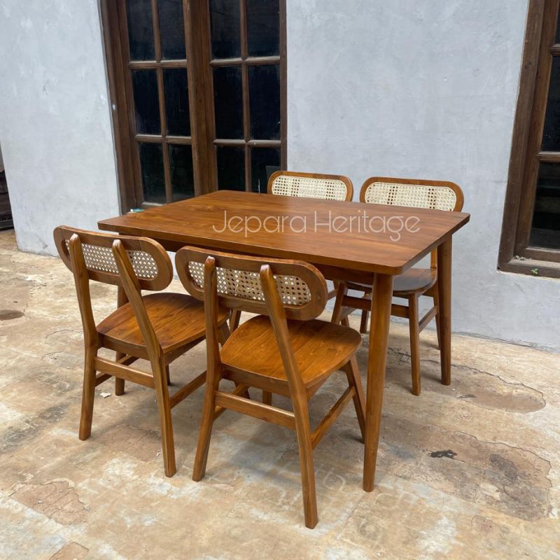 Jual Set Kursi Meja Makan Ropan Rotan Kayu Jati Minimalis | Shopee Indonesia