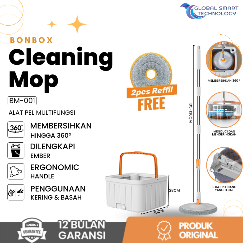 Jual BONBOX BM-001 Super Mop 2-in-1 Alat Pel Membersih Lantai Set 360° Dilengkapi Ember ...