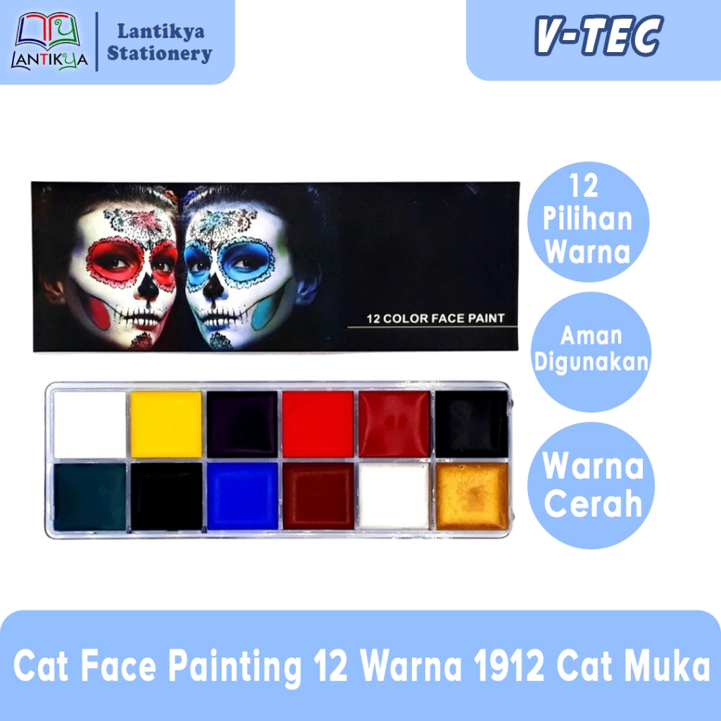 Jual V-tec Cat Face Paint 12 Warna 1912 /Cat Muka / Cat Wajah | Shopee ...