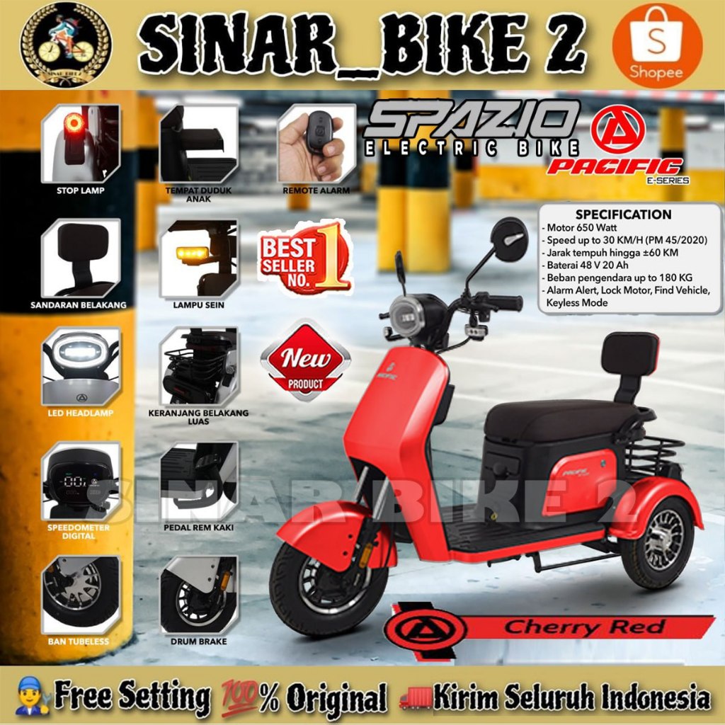 Jual Sepeda Listrik PACIFIC SPAZIO Electric E Bike 3 Roda 650 Watt E ...