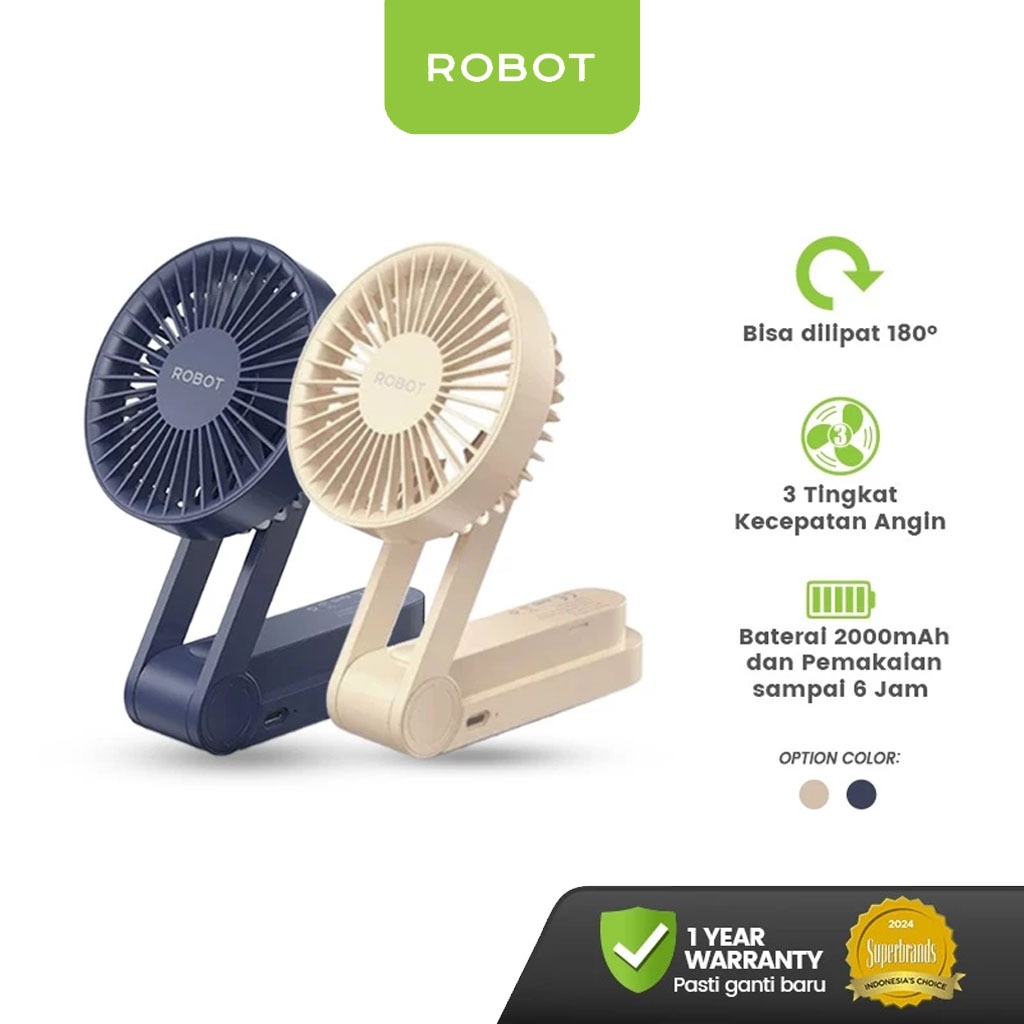 Jual ROBOT Mini Fan RT-BF22S 2000mAh Kipas Angin Mini - Garansi Robot 1 ...