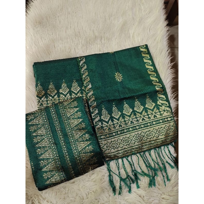 Jual Songket silungkang couple set warna hijau motif gold ( songket selendang + baju songket ...