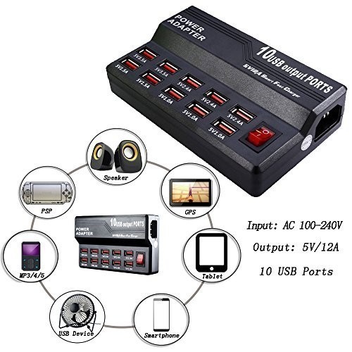 Jual USB Power Adapter 10 Port Max output 12A Fast Charger Universal ...