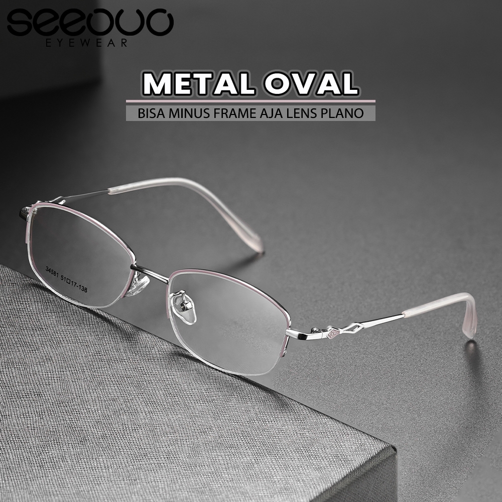 Jual Seeouo Frame Kacamata Model Kotak Half Rim Style Wanita Kekinian Plano Lensa Bisa Minus ...