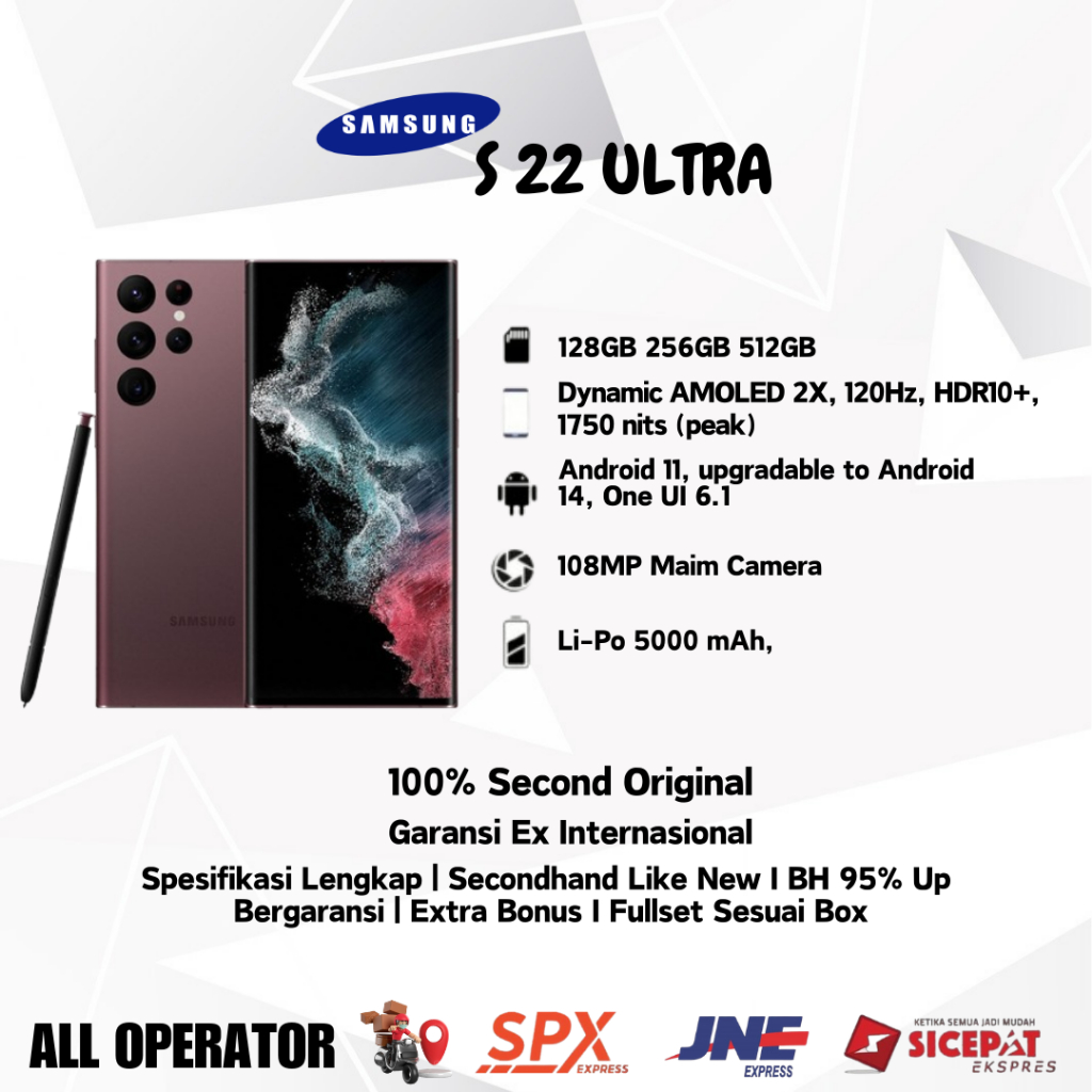 Jual [Sinyal Permanen]Samsung Galaxy S22 Ultra 5G Ram12GB /256 12GB/512GB 5GHandphone 5G All ...