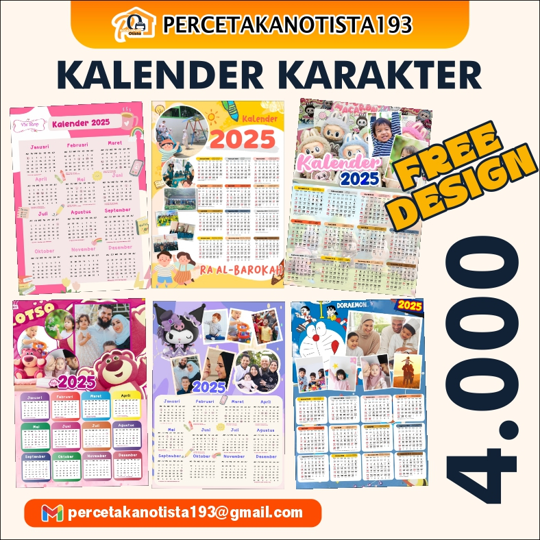 Jual kalender karakter foto custom foto dan nama // polosan //finishing ...