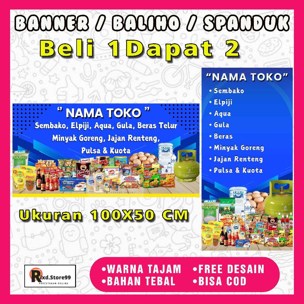 Jual BANNER SPANDUK TOKO WARUNG SEMBAKO KELONTONG CUSTOM | Shopee Indonesia