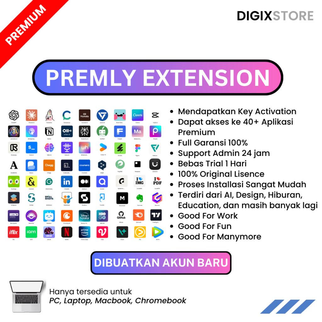 Jual Premly Extension Chrome Akses Semua Aplikasi Premium | Unlock All ...