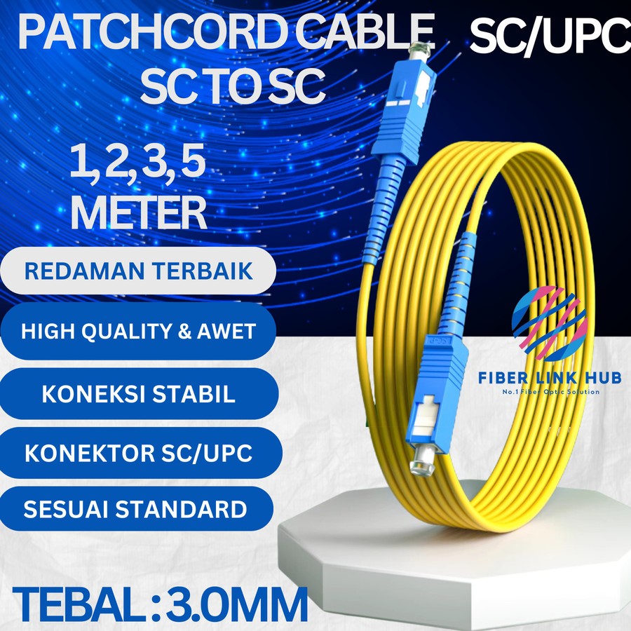 Jual Patchcord 1M 2M 3M 5M SC UPC 3.0MM Kabel Fiber Optic Single Mode Patch Cord SC to SC Kuning ...