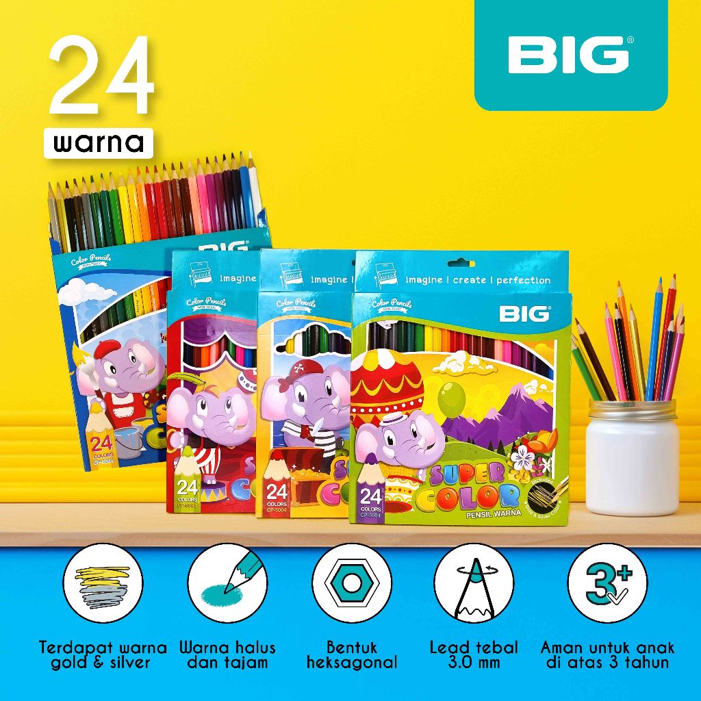 Jual BIG Pensil Warna Set Lengkap 24 Panjang CP-5004 | Shopee Indonesia