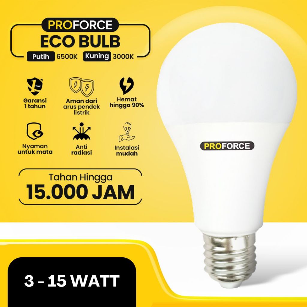 Jual Proforce Bohlam Lampu LED Warna Cahaya Putih Atau Kuning Eco Bulb Hemat Energi Super Terang ...