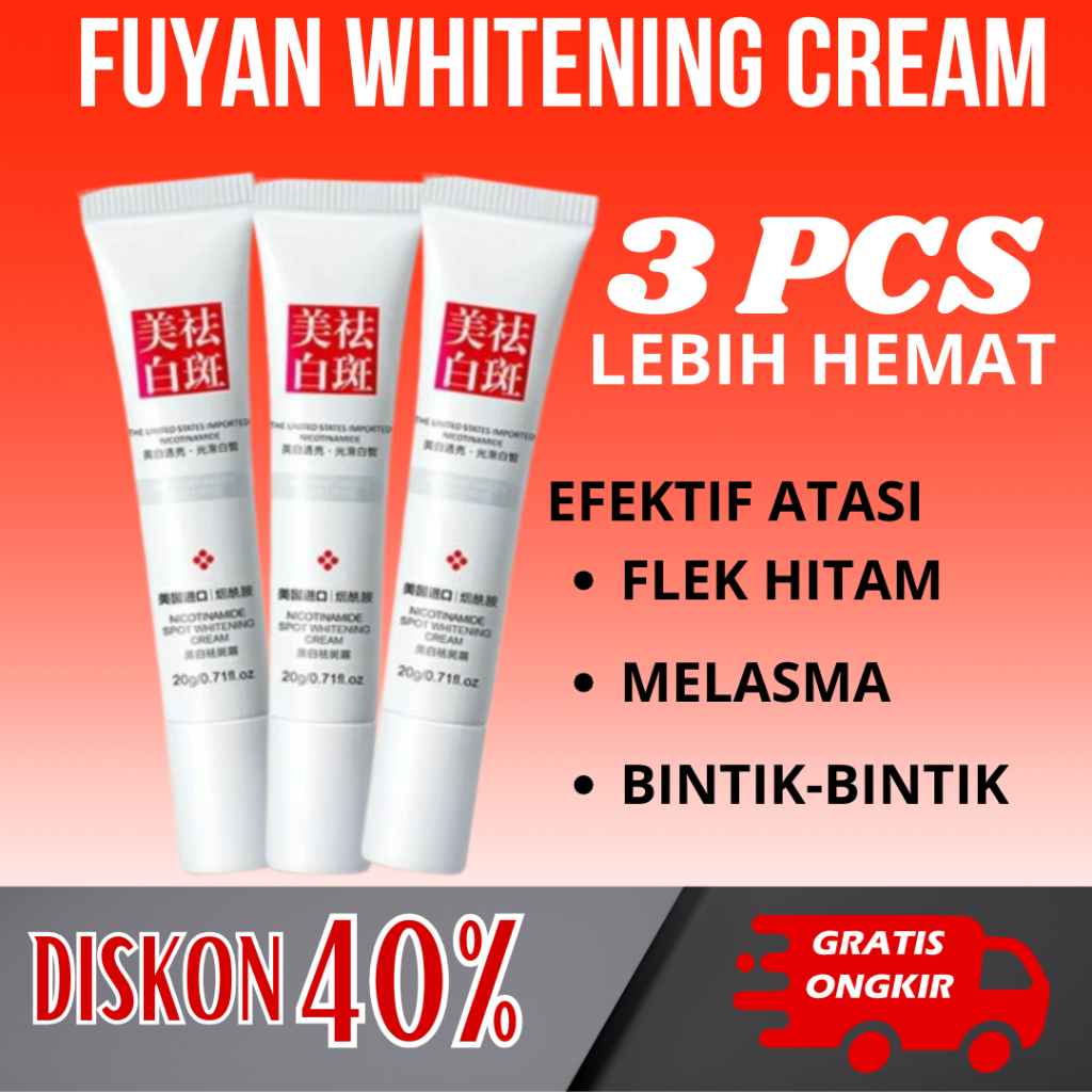 Jual (Paket 3 PCS) Fuyan Whitening Cream atasi flek hitam, melasma, dan bintik-bintik pada wajah ...