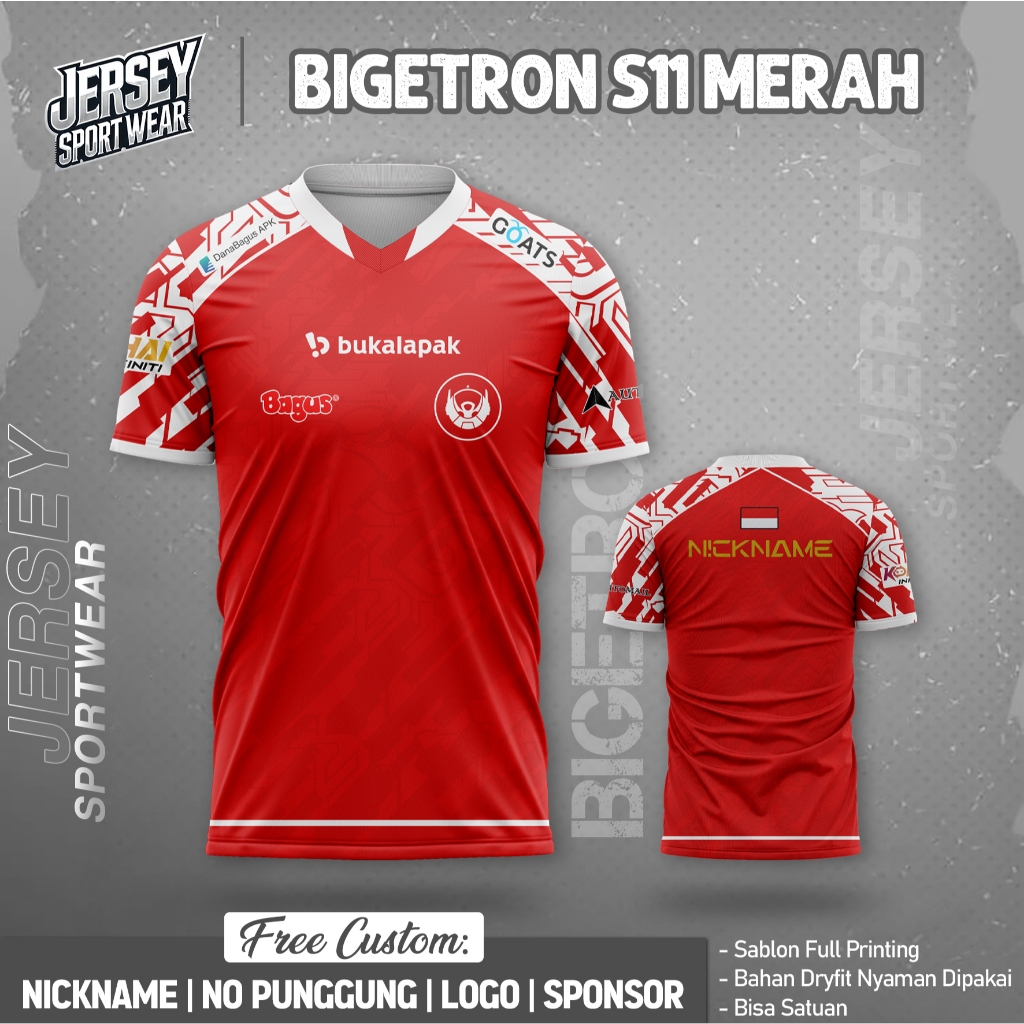 Jual Jersey Gaming Esports "BIGETRON S11 MERAH" Custom Free Nama ...