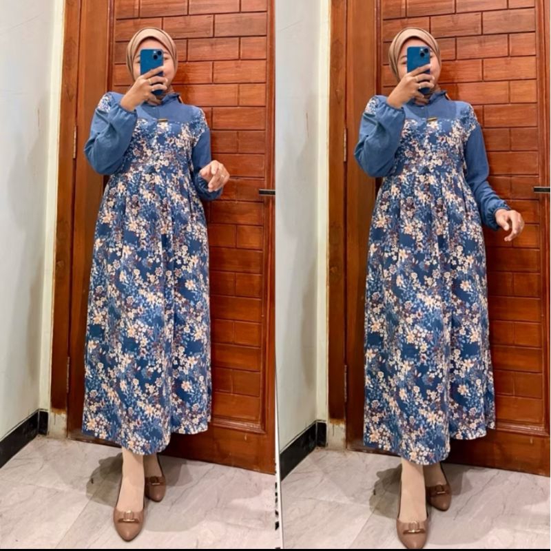 Jual Gamis 2025 Foto asli Monalisa Biru perpaduan crinkle airflow ...