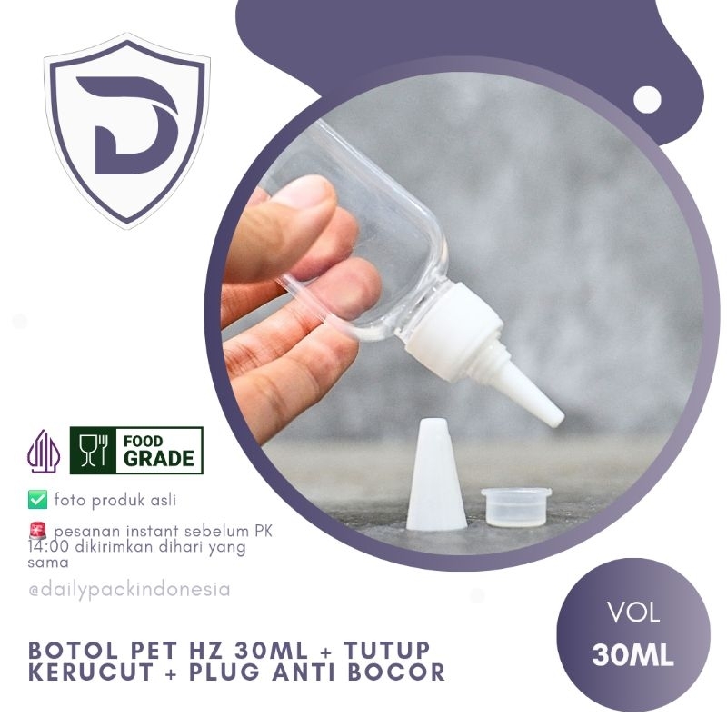 Jual DPI.ID - Botol Tutup Kerucut 30ml Food Grade Halal - Botol PET HZ ...
