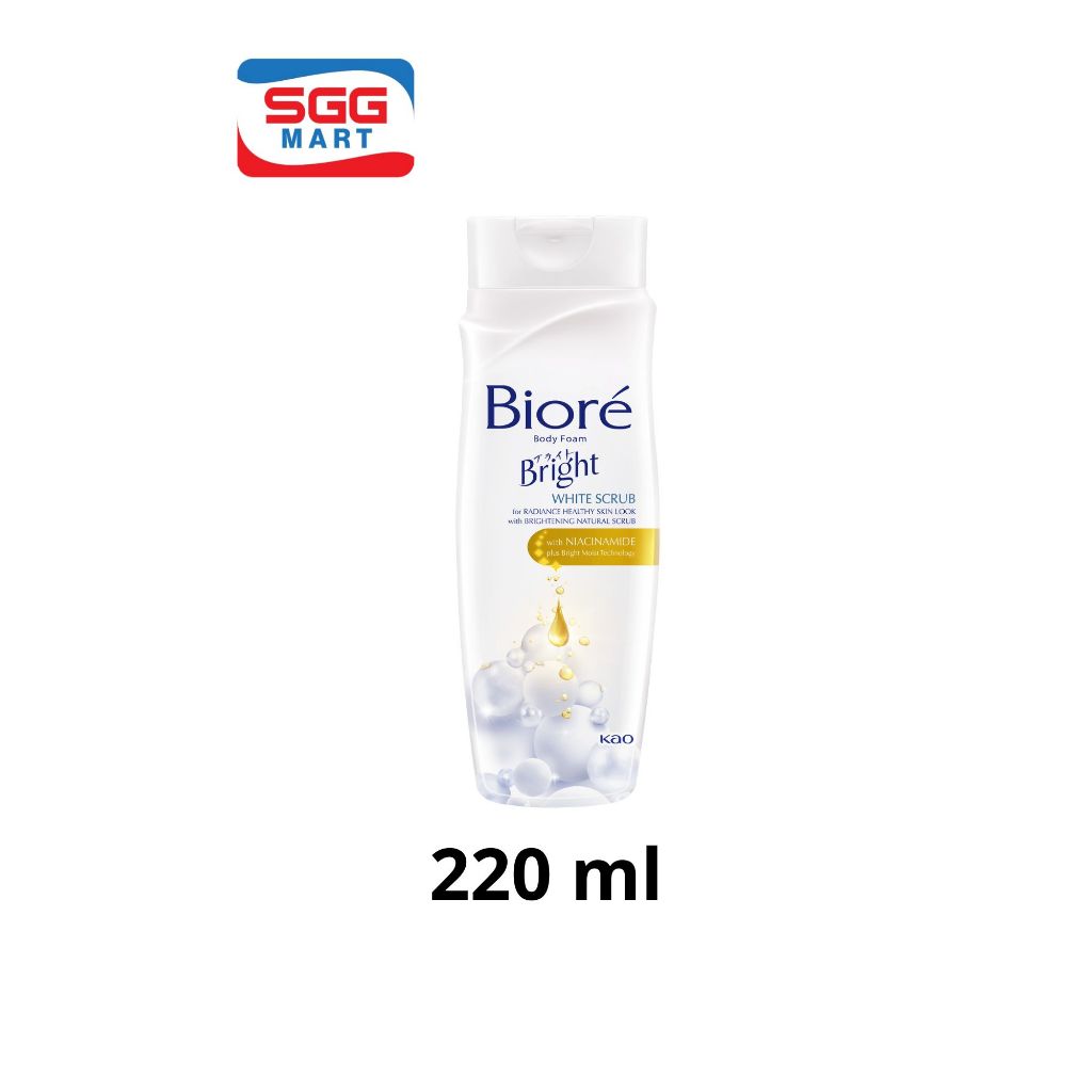 Jual Biore Body Foam Bright White Scrub Niacinamide botol 220ml | Shopee Indonesia