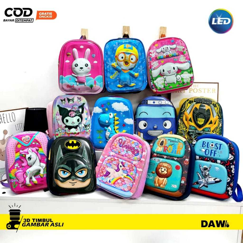 Jual Tas Ransel Sekolah Karakter Anak Laki Laki PAUD Timbul 3D lampu LED LABUBU VIRAL Spiderman ...