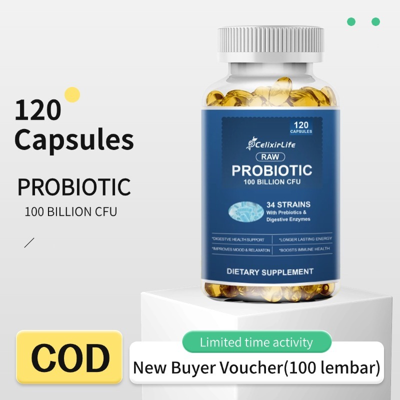 Jual minyak ikan CelixirLife Probiotic Raw 120 Capsules 100 Billion CFU 34 STRAINS Whith ...