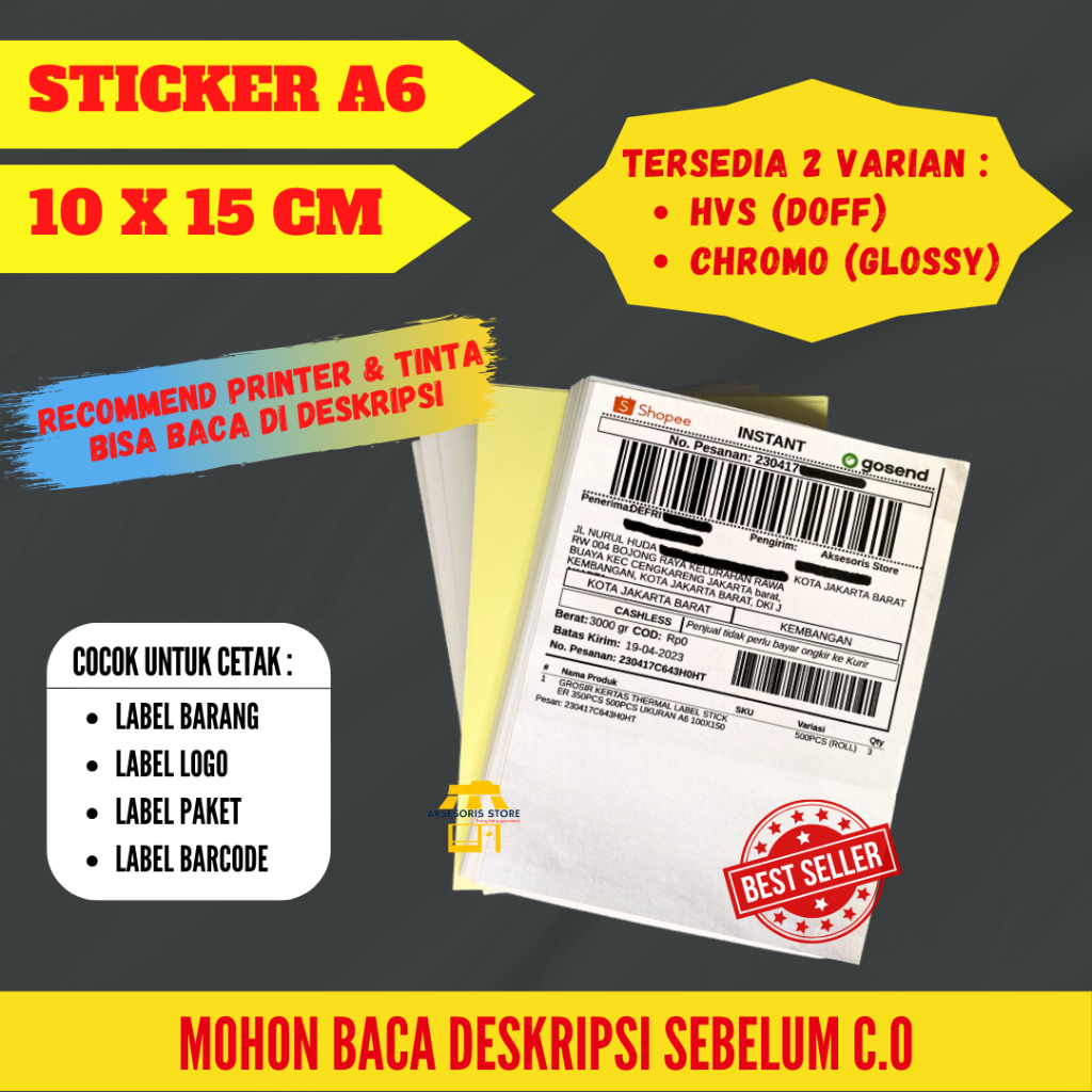 Jual STIKER LABEL A6 ISI 500 LEMBAR / KERTAS STICKER HVS A6 UKURAN ...