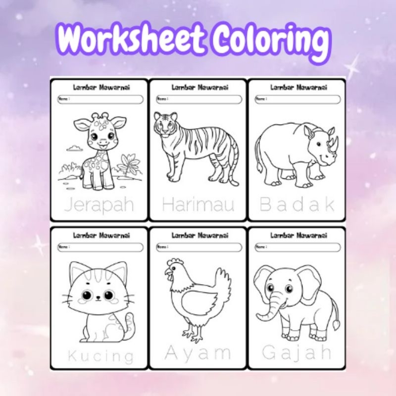 Jual 10 Lembar Worksheet Coloring/ Lembar Mewarnai PAUD TK SD Ukuran A5 ...