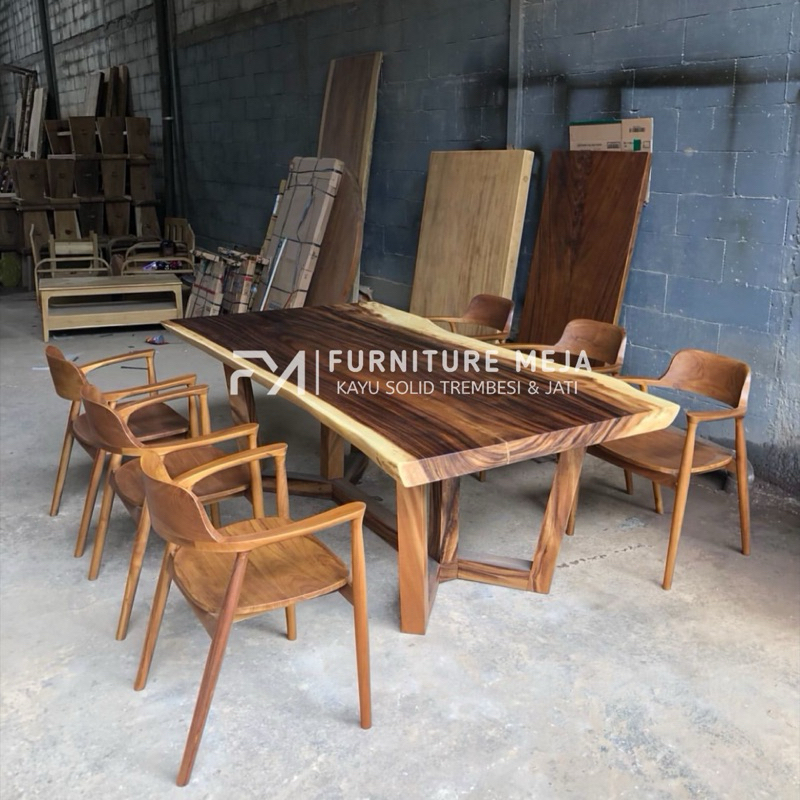 Jual Set Meja Makan m Trembesi 6 Kursi Meja Trembesi Utuh Solid Kayu Suar | Shopee Indonesia