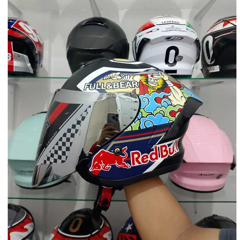 Jual Helm Js Armor Red Bull Samurai Original / Helm Half Face Pria ...