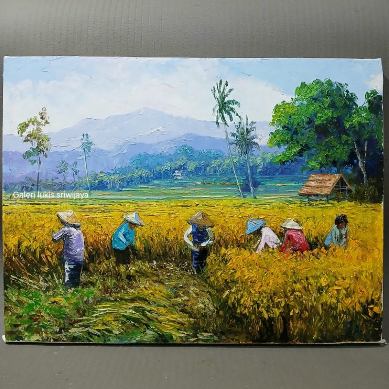 Jual Lukisan panen raya padi ,lukisan pemandangan alam sawah,lukisan ...