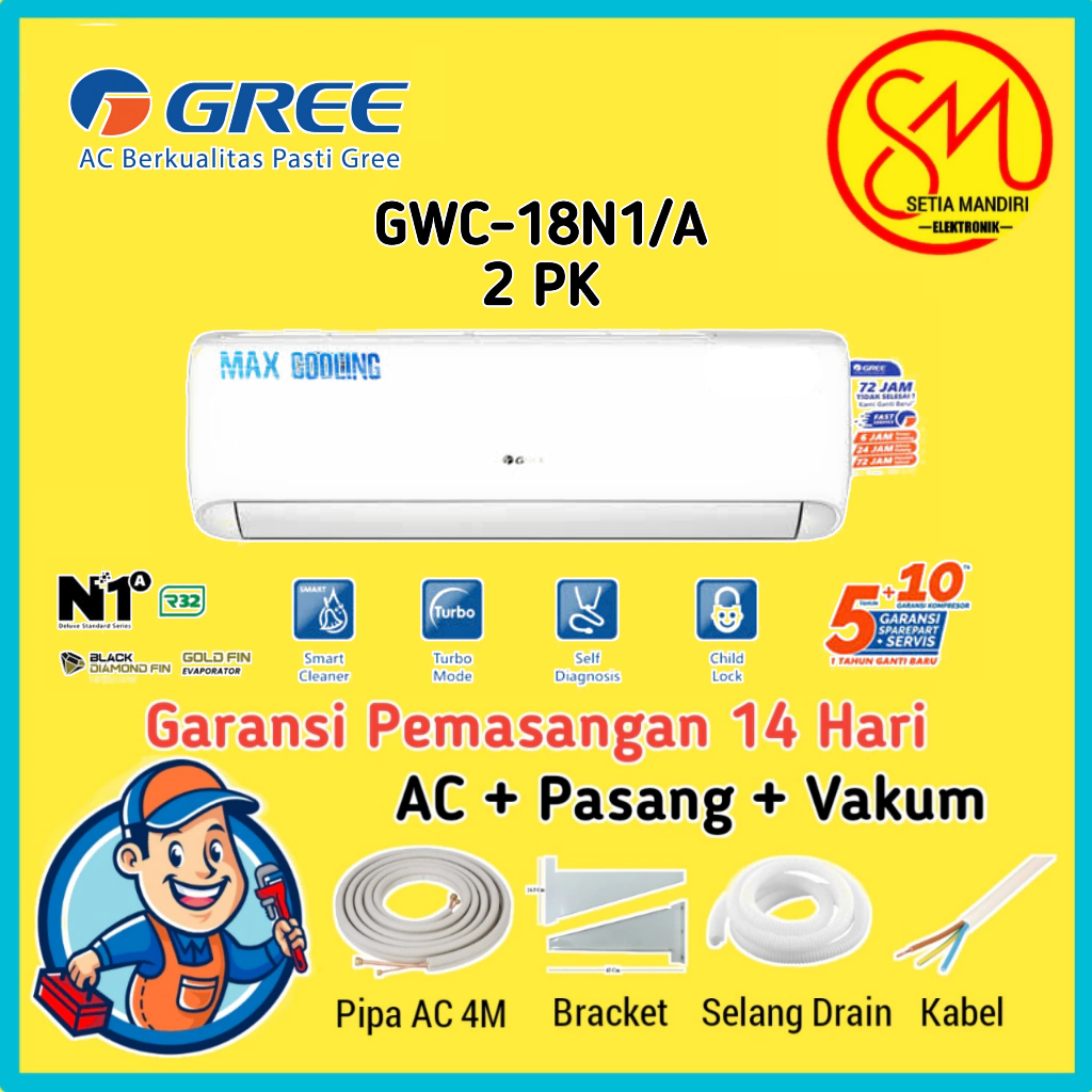 Jual AC GREE Standart 2PK R32 GWC-18N1A 2 PK Gold Fin Evaporator GWC ...