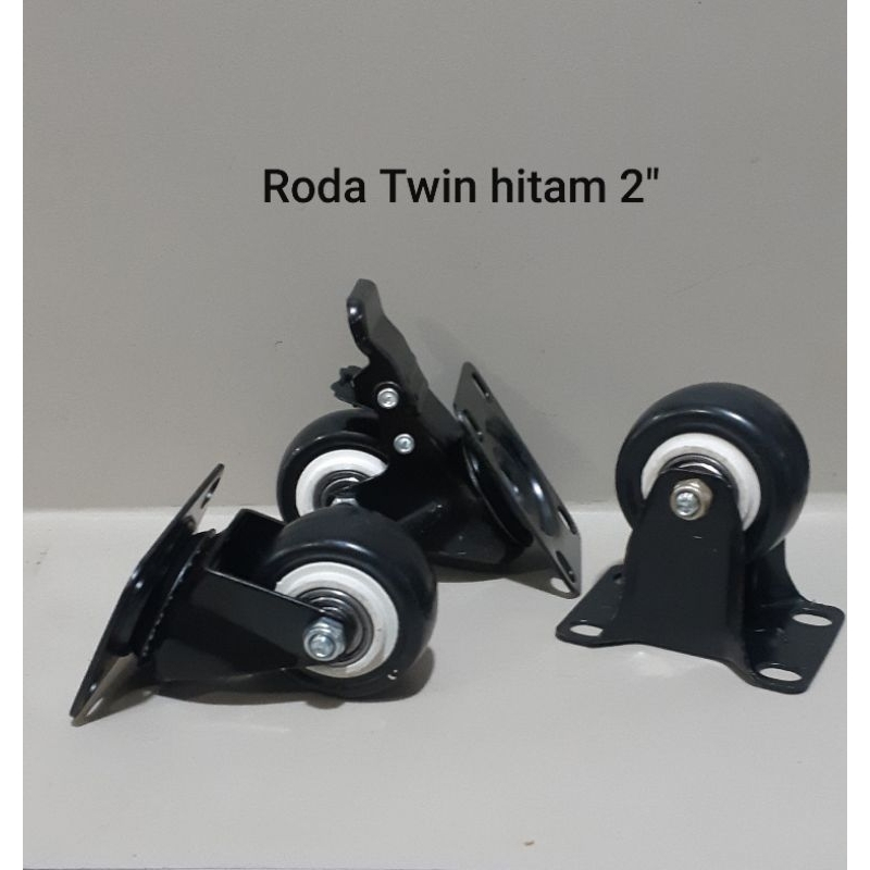 Jual Roda Twin 2" / Roda hitam tebal 2" rem hidup mati | Shopee Indonesia