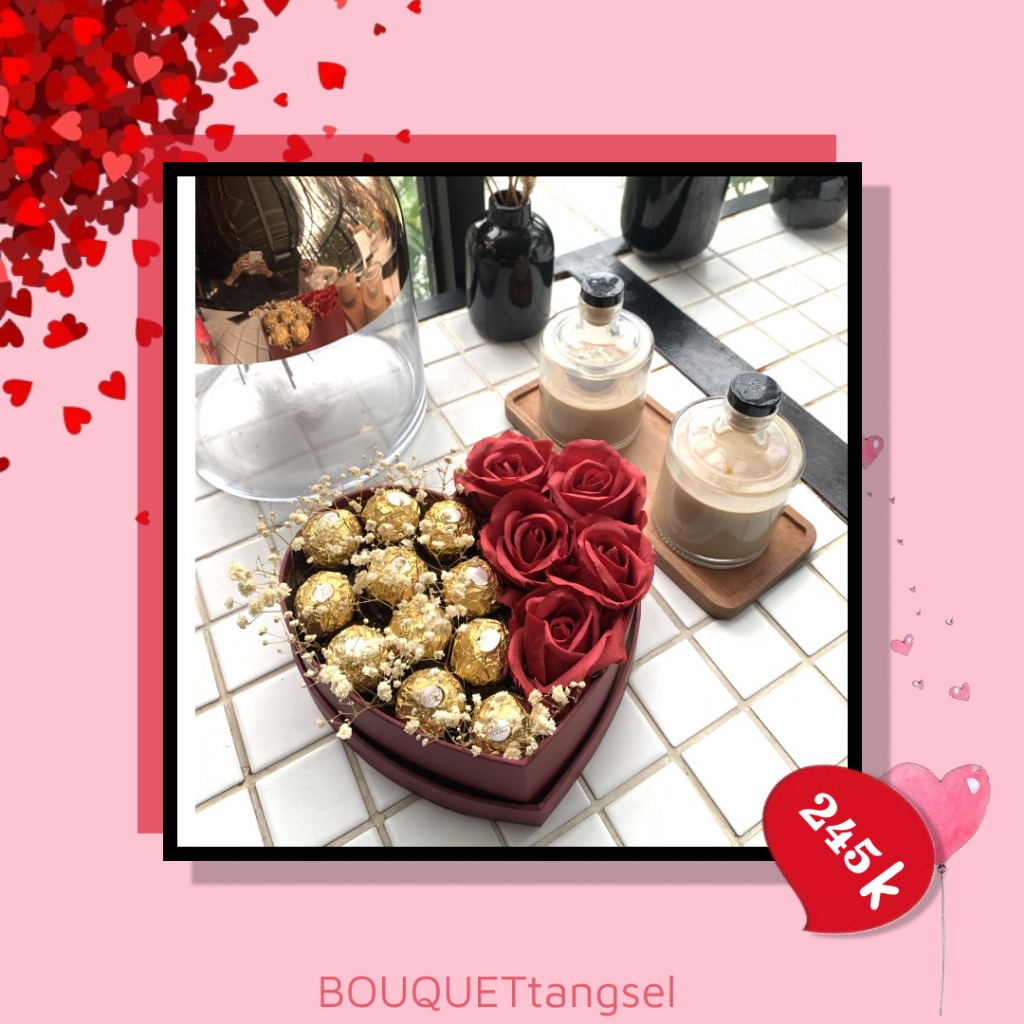 Jual GIFT BOX LOVE VALENTINE (ISI COKLAT DAN MAWAR) | Shopee Indonesia