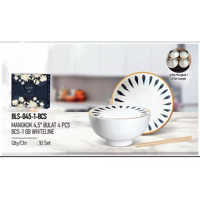 Jual [ White Line ] Mangkok Set/Mangkuk set Keramik Jepang uk 4,5 inchi ...