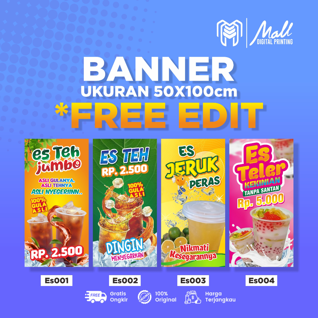 Jual BANNER ES TEH JUMBO 50X100 (BELI 1 GRATIS 1) CETAK SPANDUK ES TEH ...
