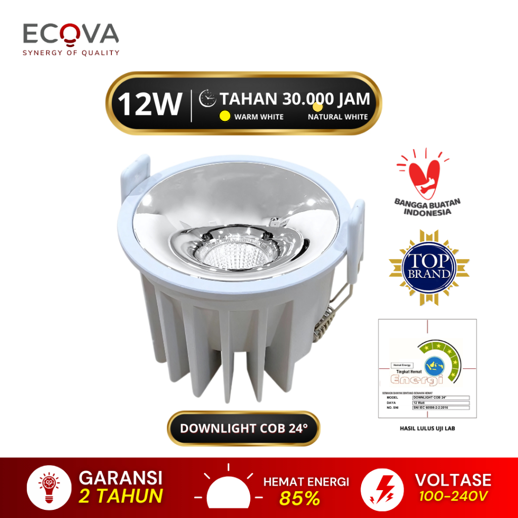 Jual Ecova - Lampu Downlight LED COB 24° | 12 Watt | Shopee Indonesia