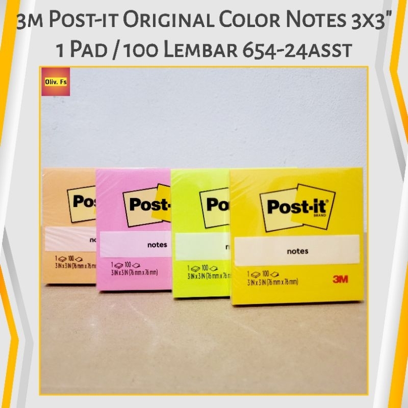 Jual 3M Post It Original Assorted Color Notes 3x3 inch 654-24ASST ...