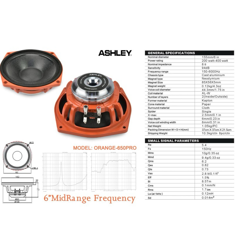 Jual Speaker komponen ashley orange 650 pro original 6 inch | Shopee ...