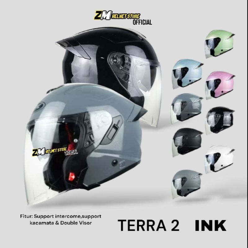Jual Helm INK TERRA 2 Solid 2025 Half Face Double Visor slot intercome ...
