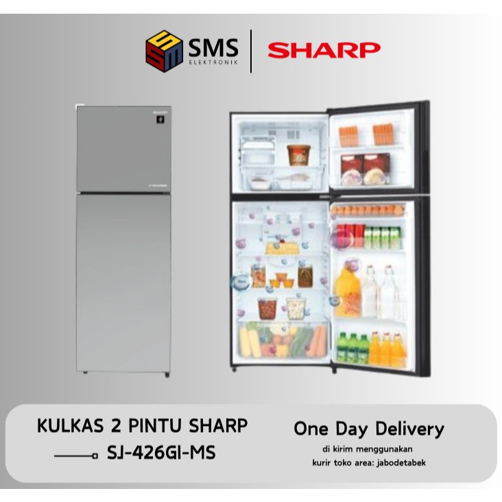 Jual SHARP SJ-426GI-MS Kulkas 2 Pintu Shine Series J-Tech Inverter 338L | Shopee Indonesia