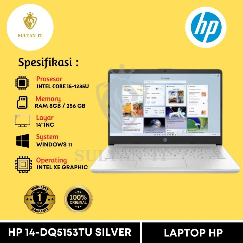 Jual LAPTOP HP 14-DQ5153TU/I5-1235/8GB/256GB/W11+OHS/14.0FHD/SILVER ...