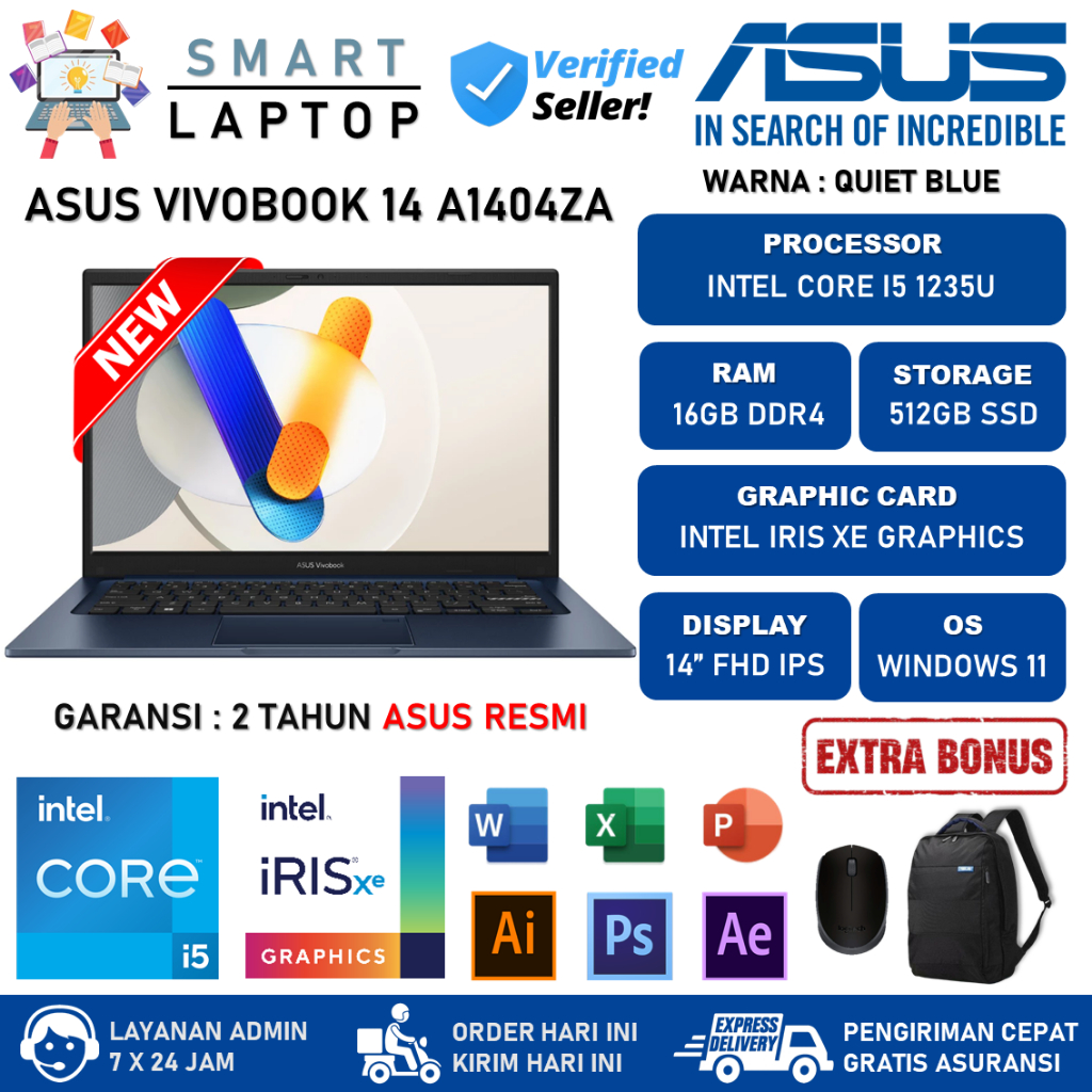 Jual Laptop Asus Vivobook 14 A1404ZA Intel Core i5 1235U 16GB 512GB 14 ...